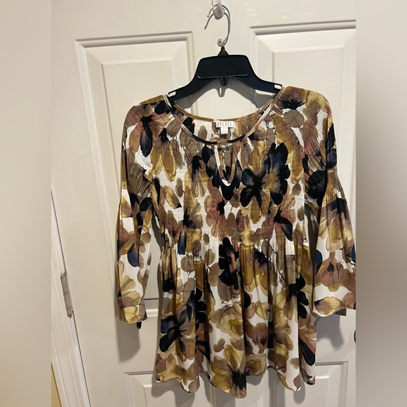 Spense | Tops | Brown And Tan Print Spense Brand Sheer Blouse Size Sp ...